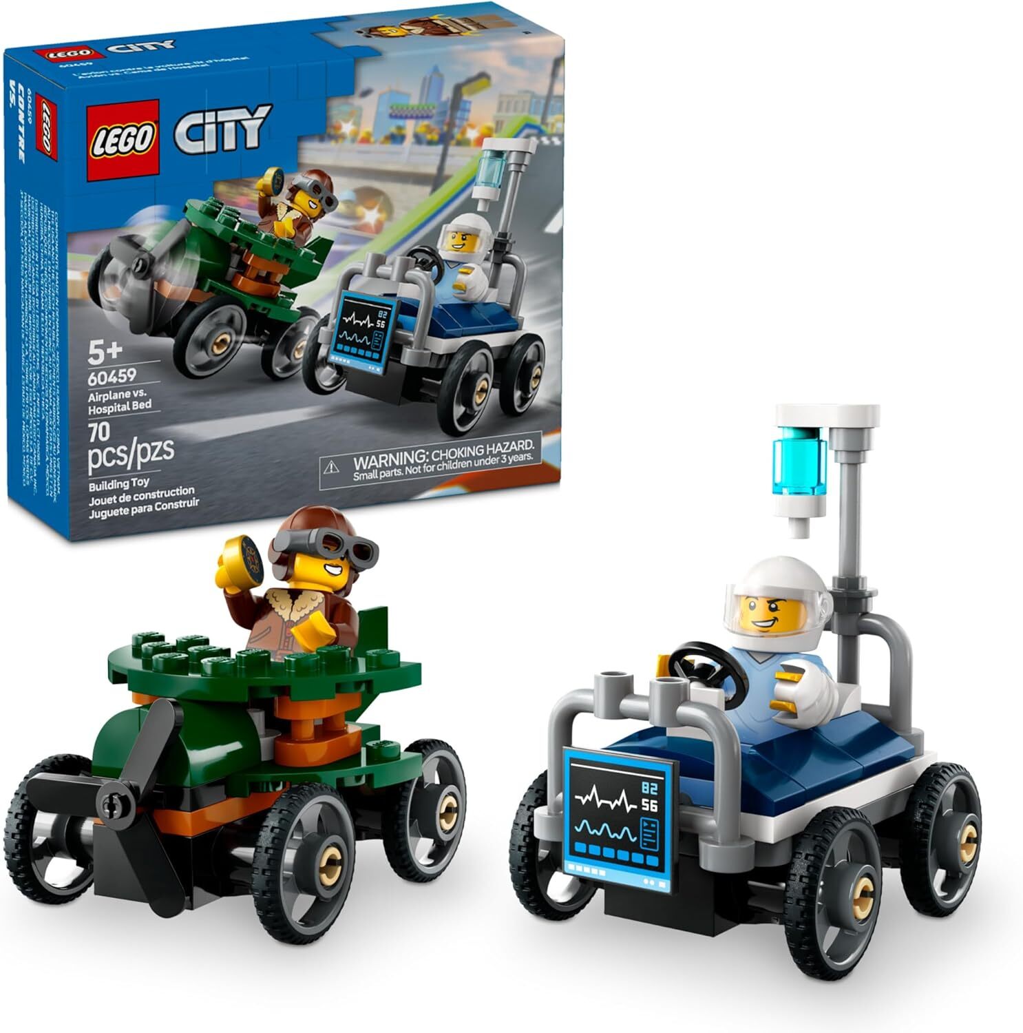 60459 Airplane vs. Hospital Bed Race Car Pack | KidultBrick